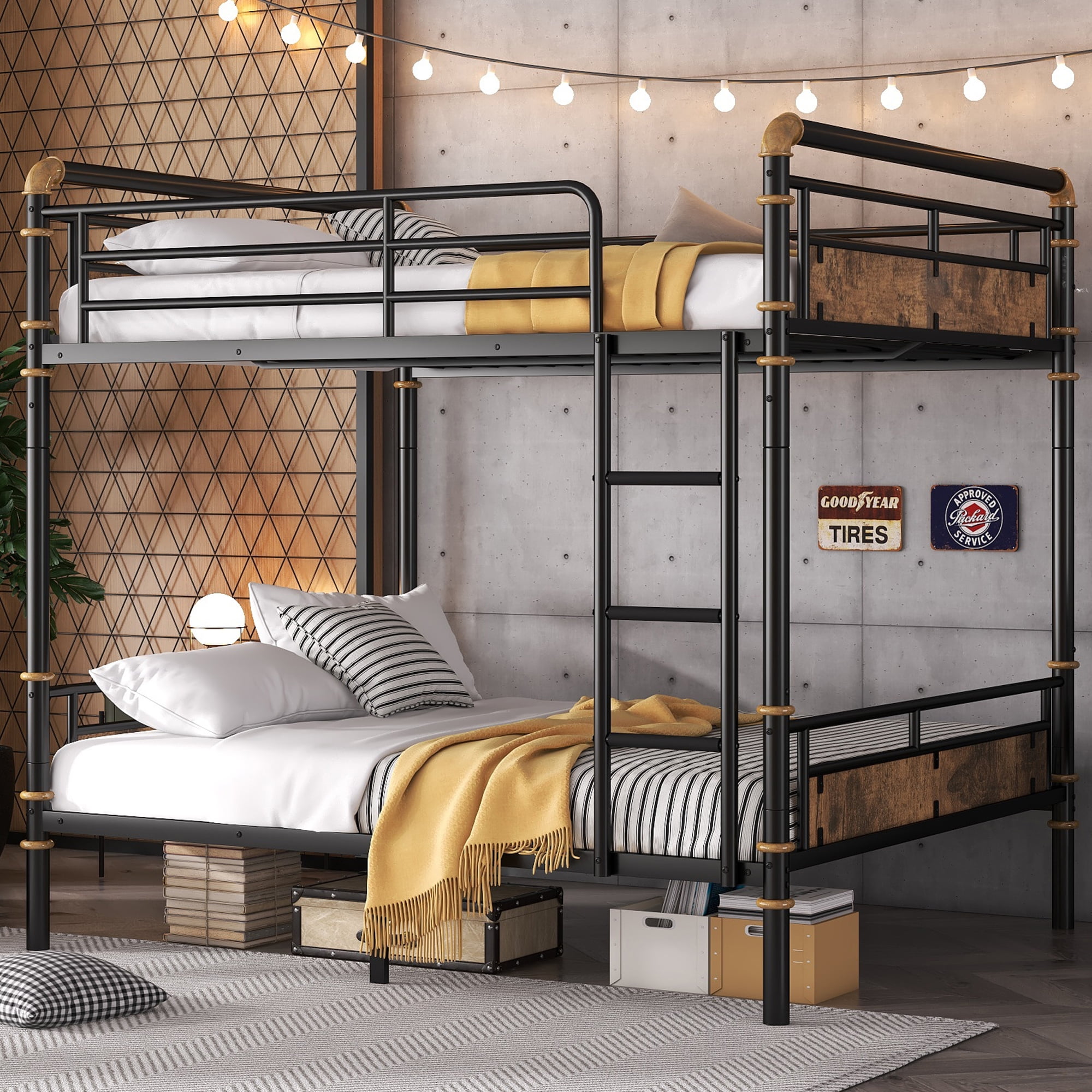 Full over Full Metal Bunk Bed, Industrial Detachable Bunkbeds with ...