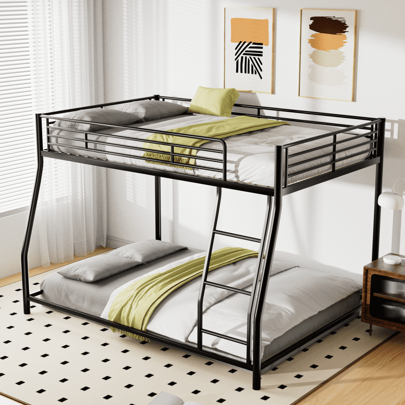 Full over Queen Metal Floor Bunk Bed, Metal Bunk Bed for 2 with Ladders ...