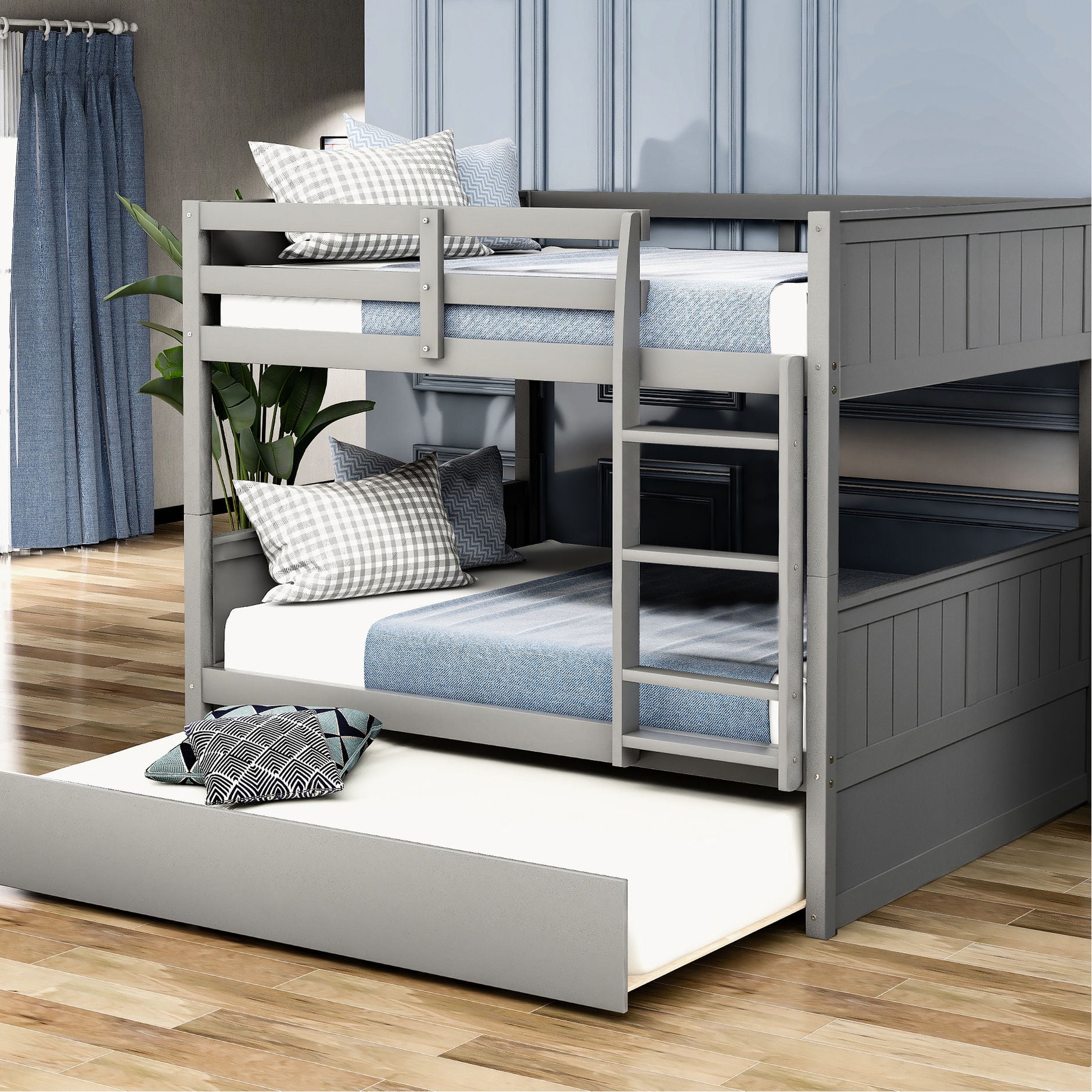 Full over full bunk bed with twin trundle multiple color options for ...