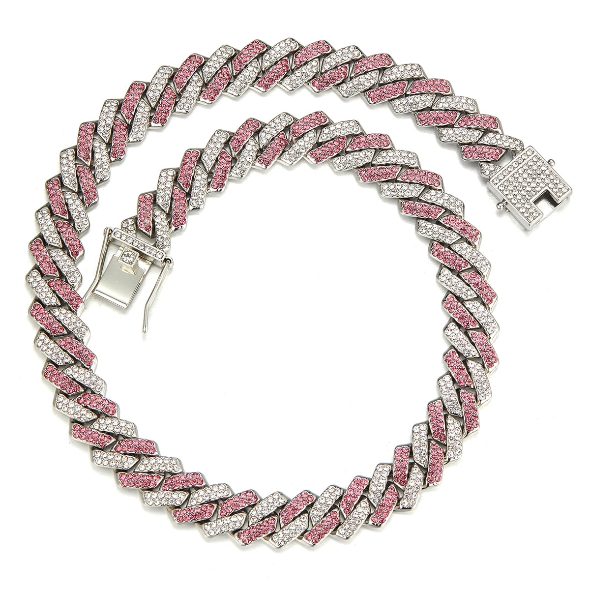 Full rhinestone geometric blue Heavy Cuban Link Chain men‘s necklace ...