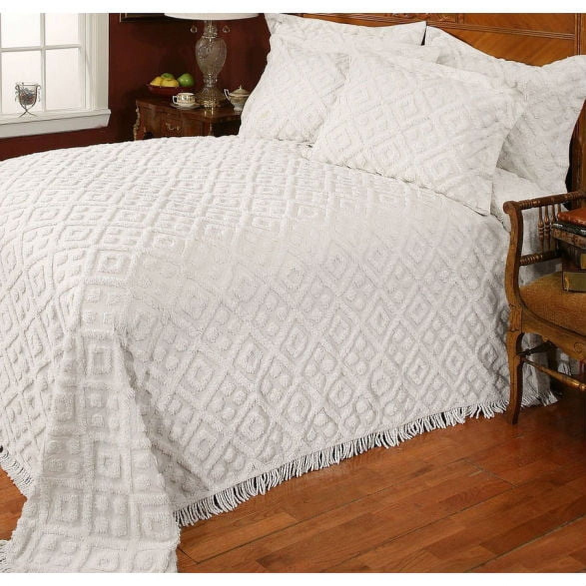 Full size Diamond Pattern Cotton Chenille Bedspread in White - Walmart.com