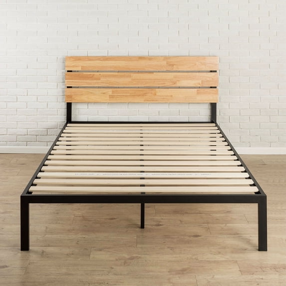 Full size Metal Platform Bed Frame with Wood Slats and Headboard ...