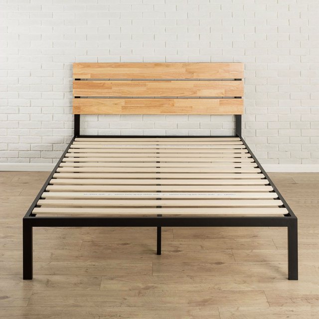Full size Metal Platform Bed Frame with Wood Slats and Headboard ...