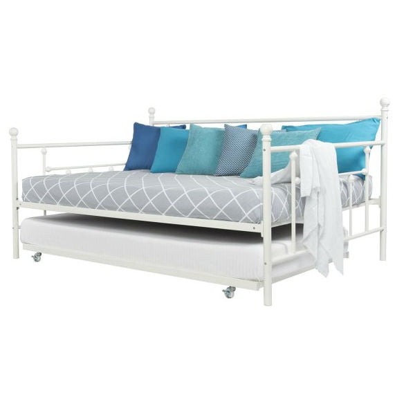 Full size White Metal Daybed with Twin Roll-out Trundle Bed - Walmart.com