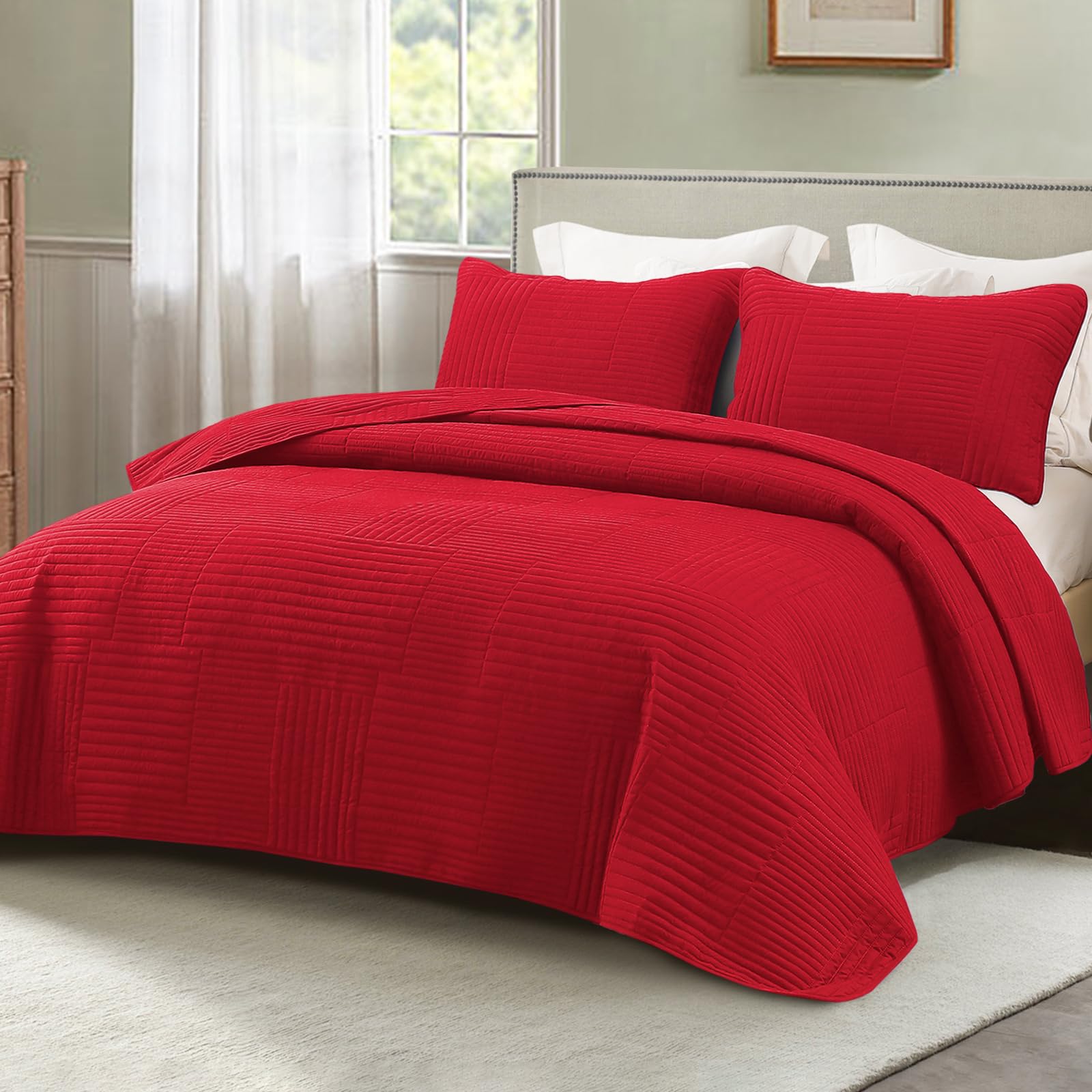 Full size quilt set, ultra soft microfiber bedspread, 3 piece geometric ...