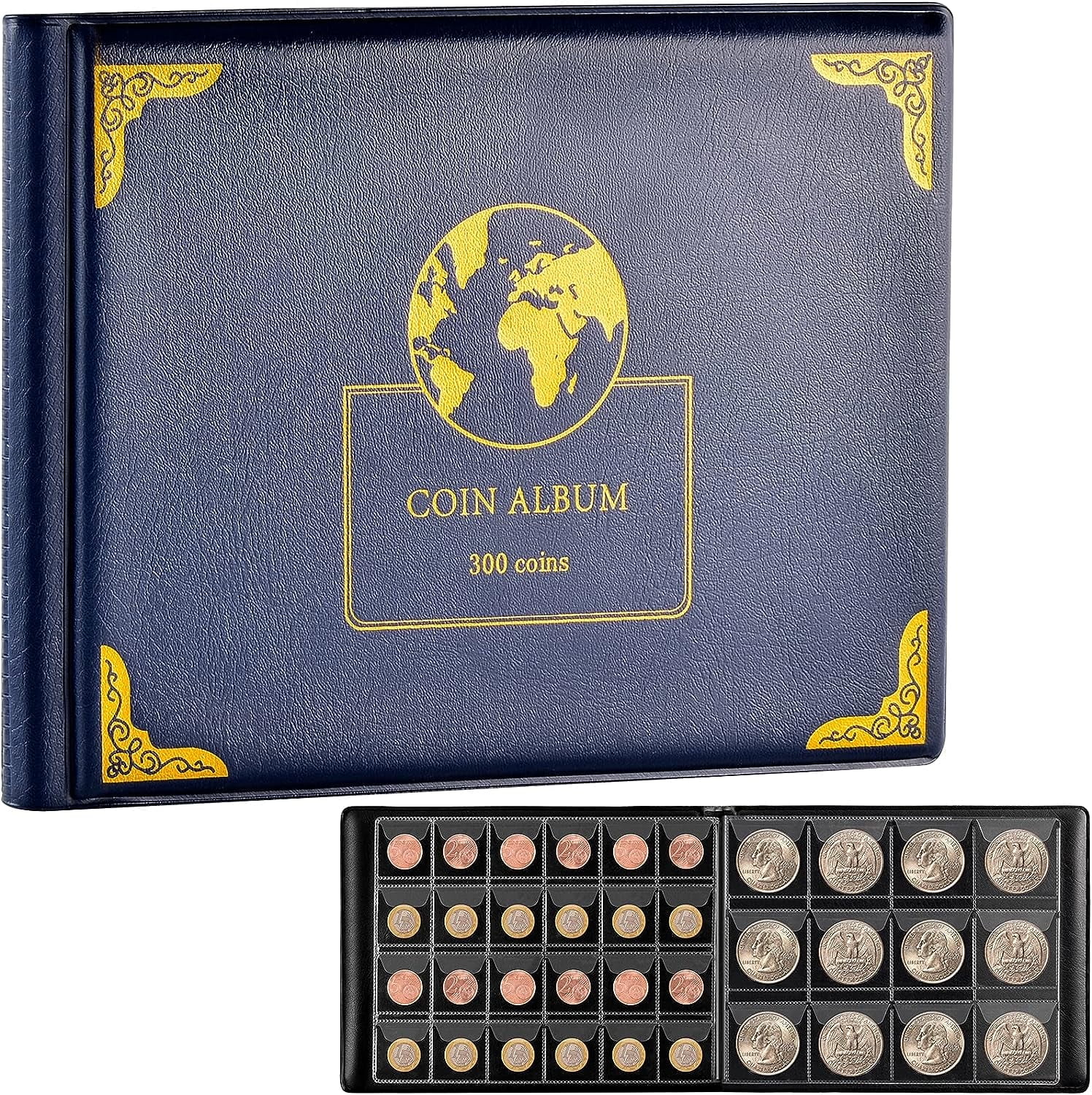 Fullcase Collecting Pages Coin Holder Book, 300 Sleeves Coin Organizer ...