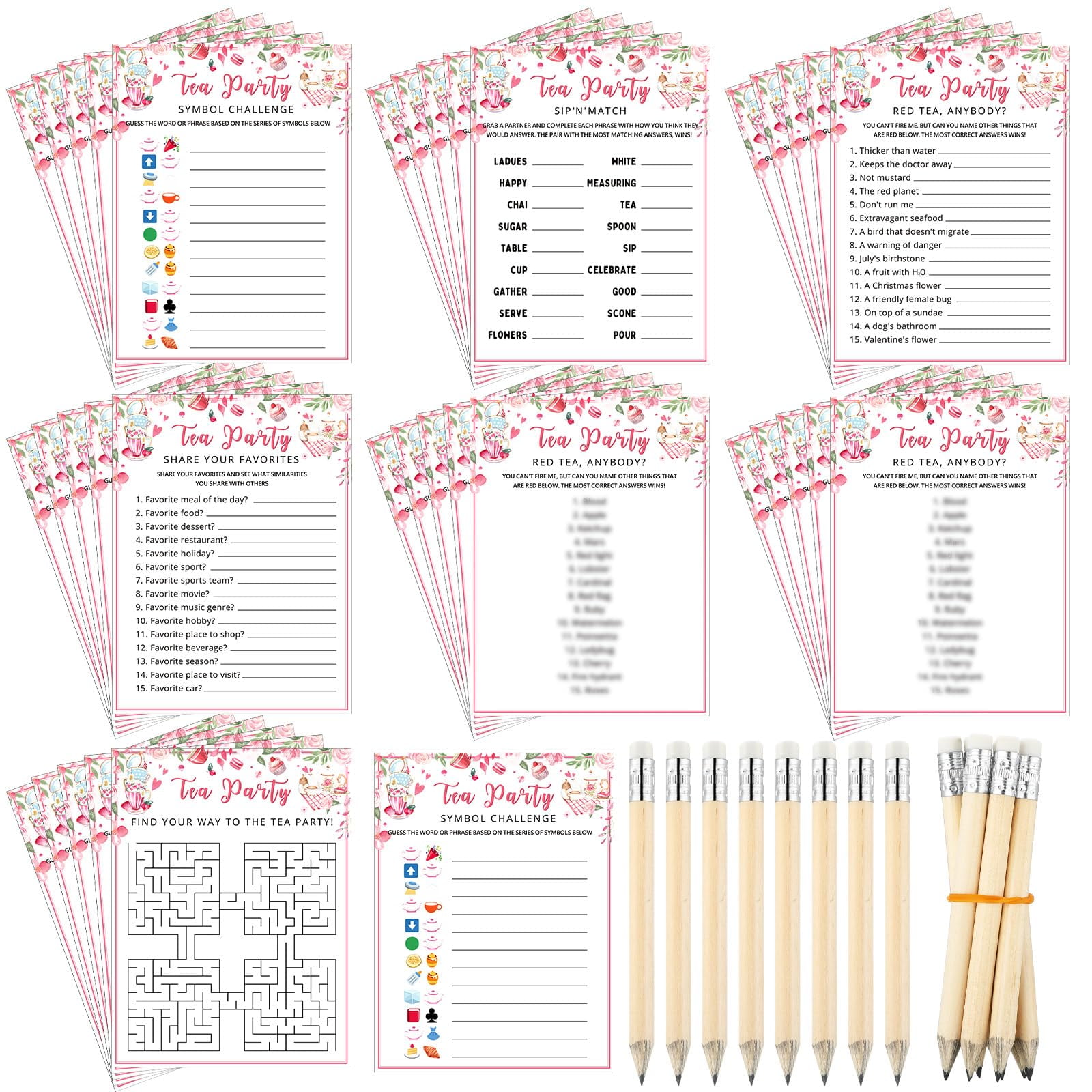 Fullhawl 202 Pcs Tea Party Games 40 Players Floral Tea Party Cards ...