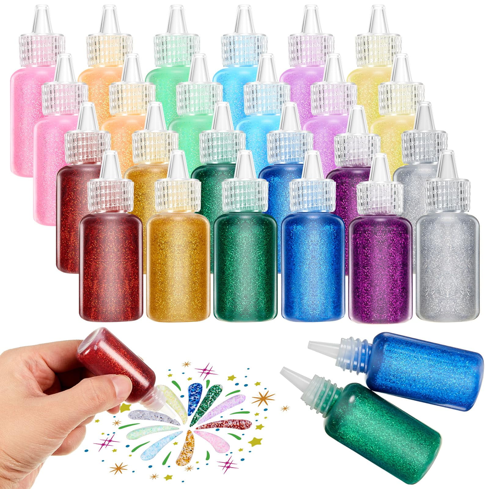Fullhawl 24 Pack Glitter Glue Pens Bulk 12 Washable Glitter Glue Bottles Set 20 Ml/0.67 oz Neon ...