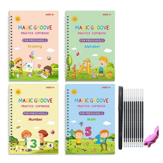 Fullofcarts Writing Books,Magic Groove Practice Books, Reusable Magic ...