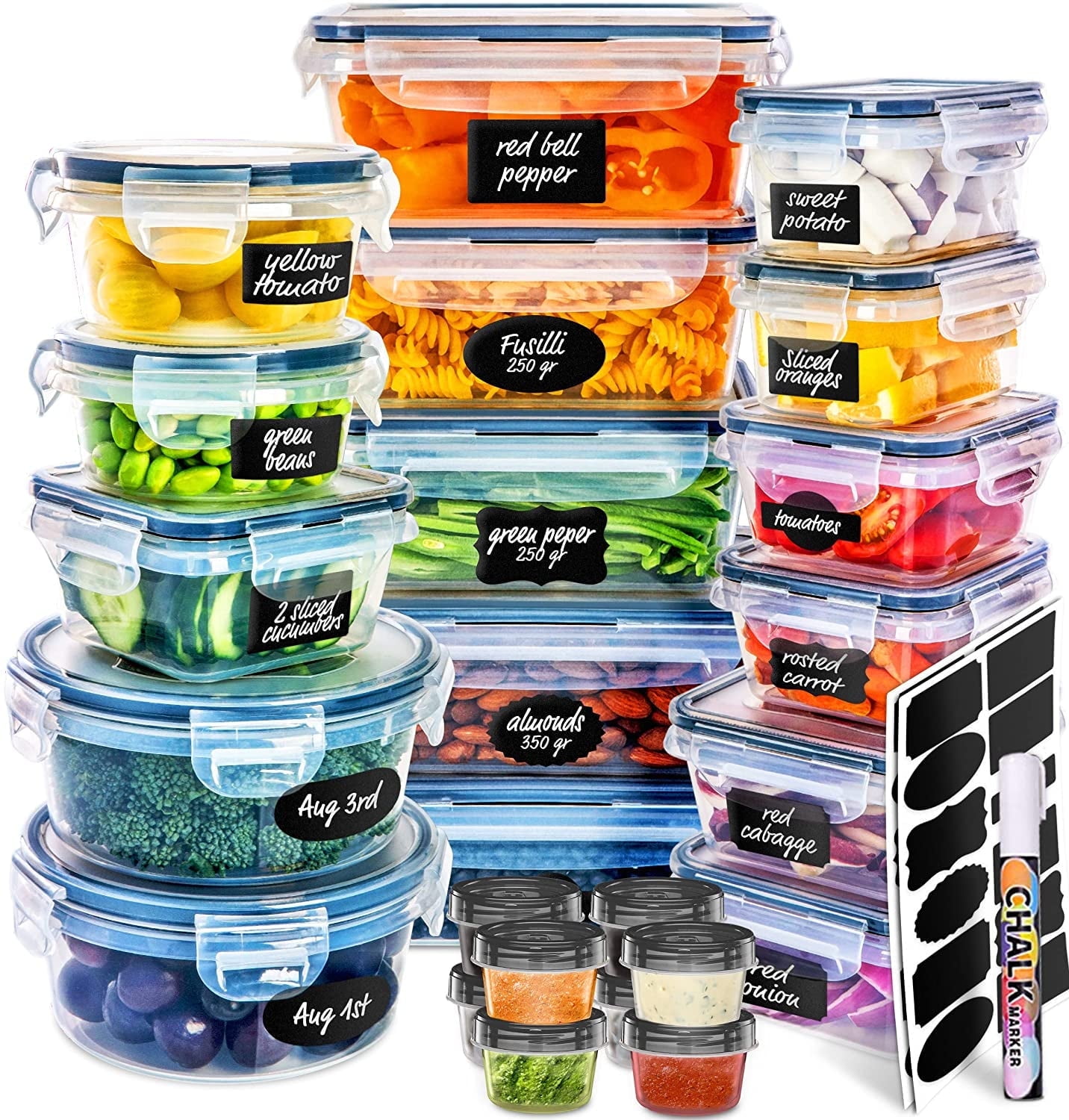 Fullstar 50 pcs Meal Prep Container, Airtight Plastic Food Storage ...