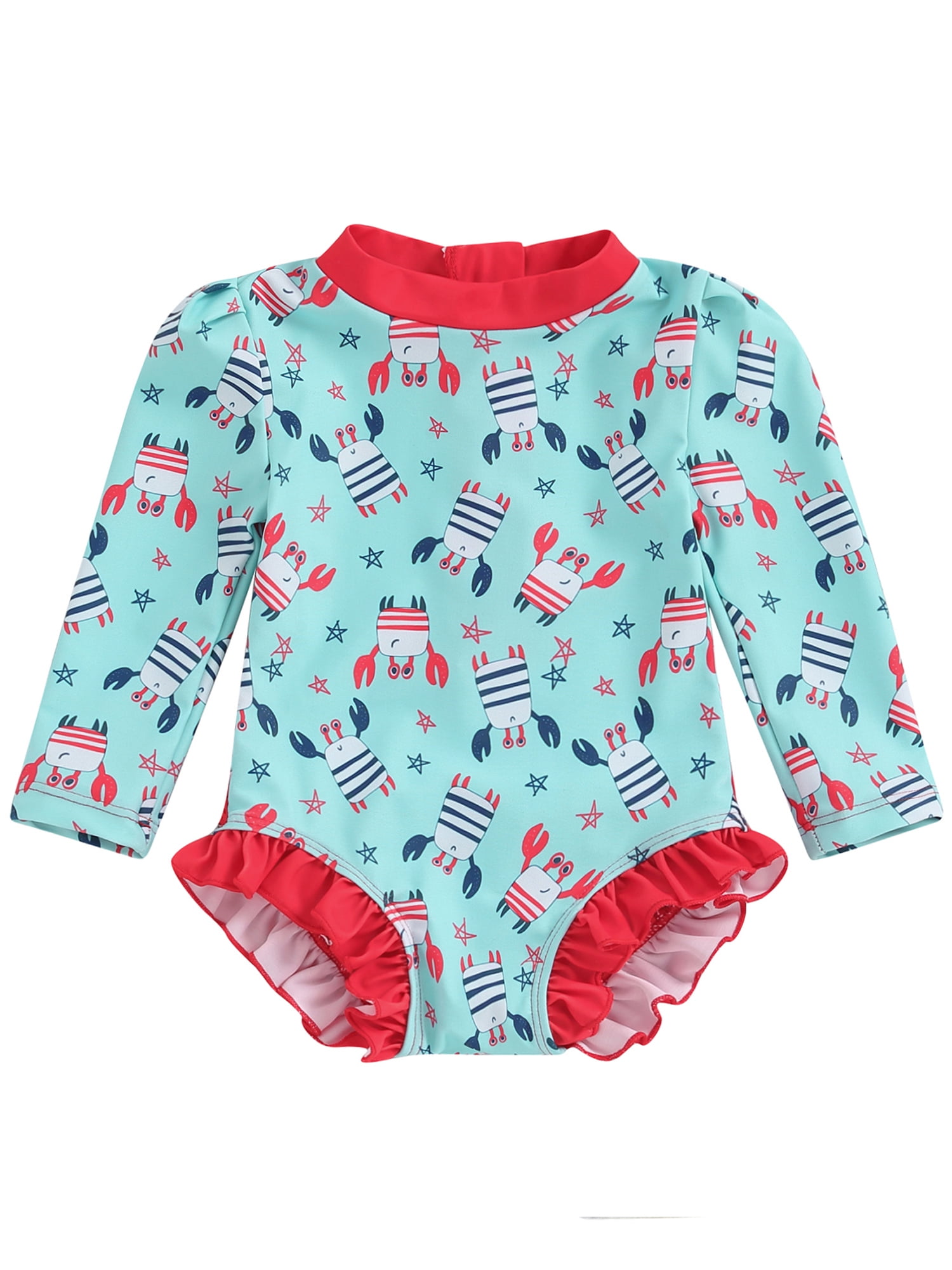 Fullvigor 4th of July Baby Girl Rash Guard Swimsuit Long Sleeve One ...