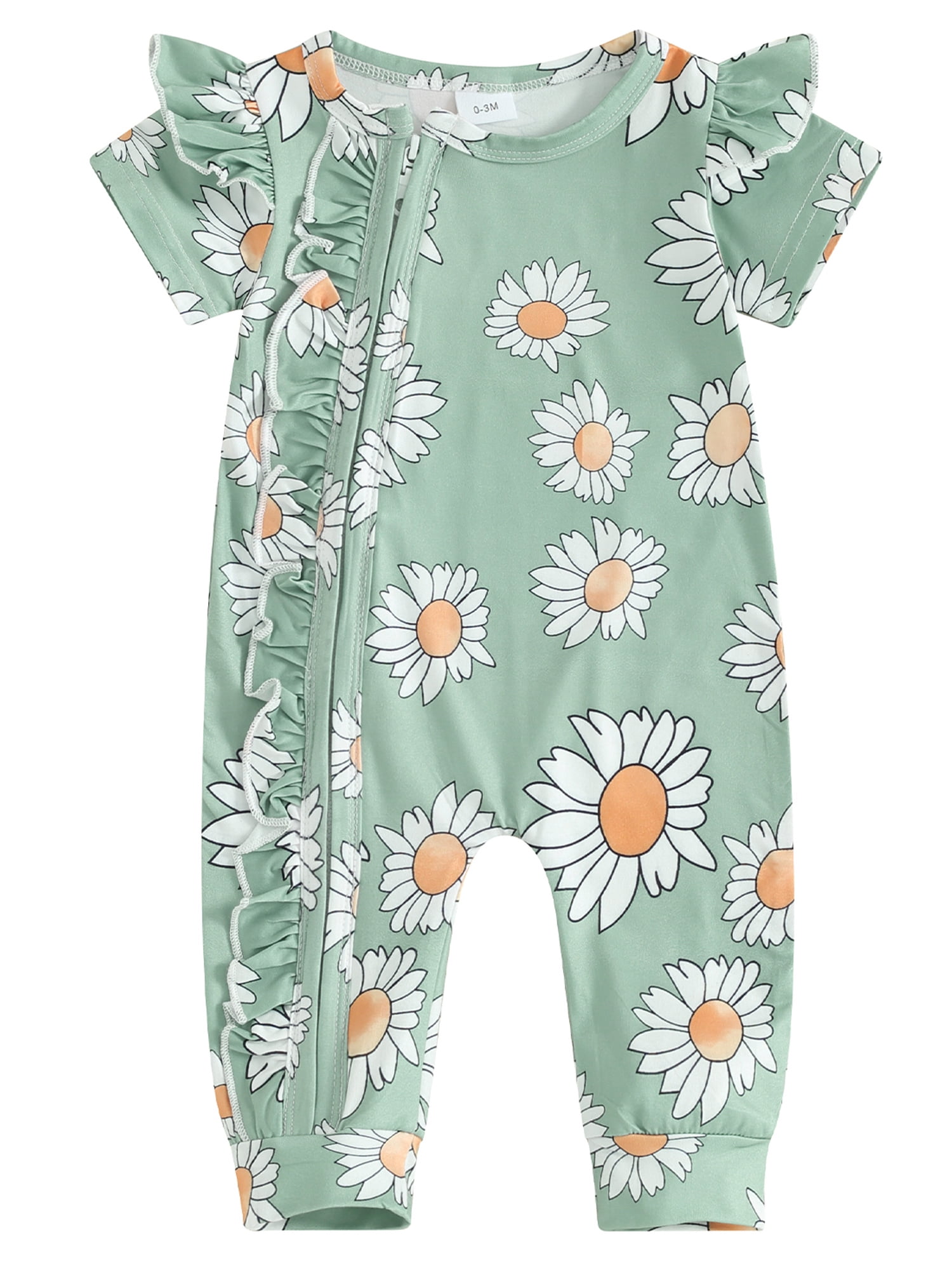 Fullvigor Baby Girl Zipper Pajamas Daisy Floral Print Footless Sleeper ...