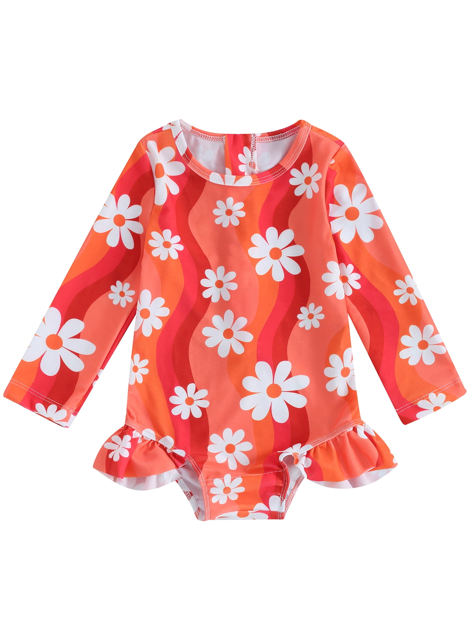 Fullvigor Little Girs Rash Guard Swimsuit Long Sleeve Daisy Print ...