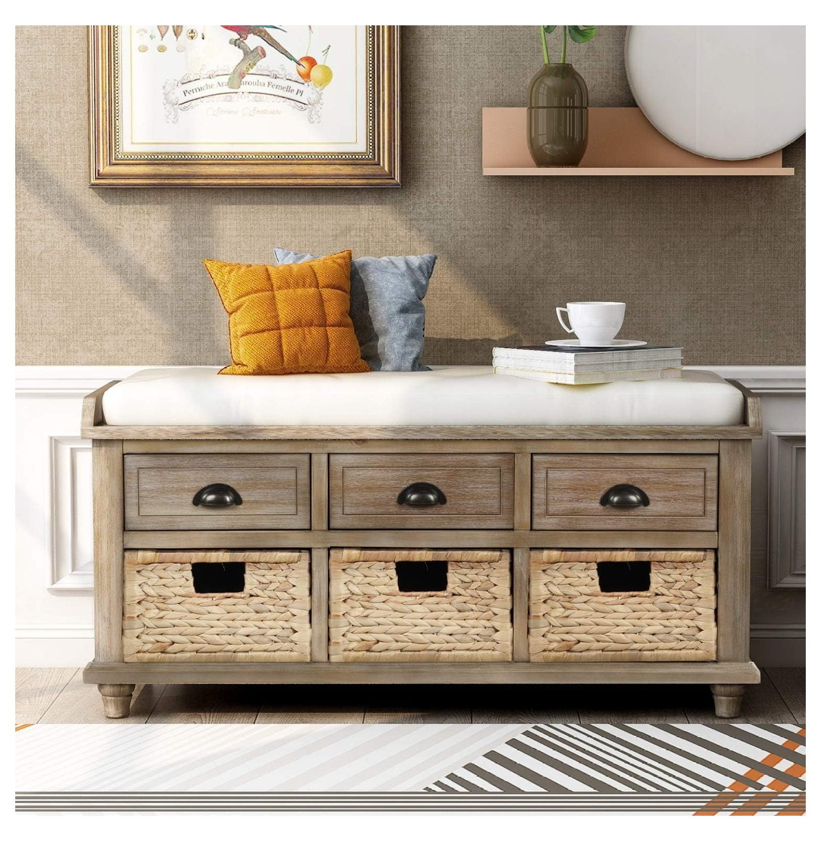 Fully Assemble Wood Storage Bench Shoe Bench with 3 Drawers and 3 ...