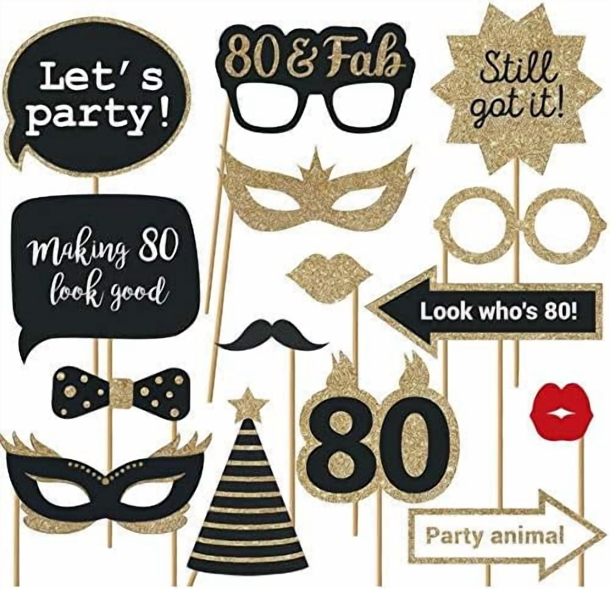 Fully Assembled 80th Birthday Photo Booth Props - Set of 30 - Black ...