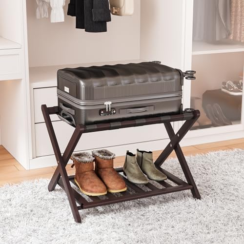 Fully Assembled Bamboo Luggage Rack, Heavy Duty Folding Suitcase Stand ...