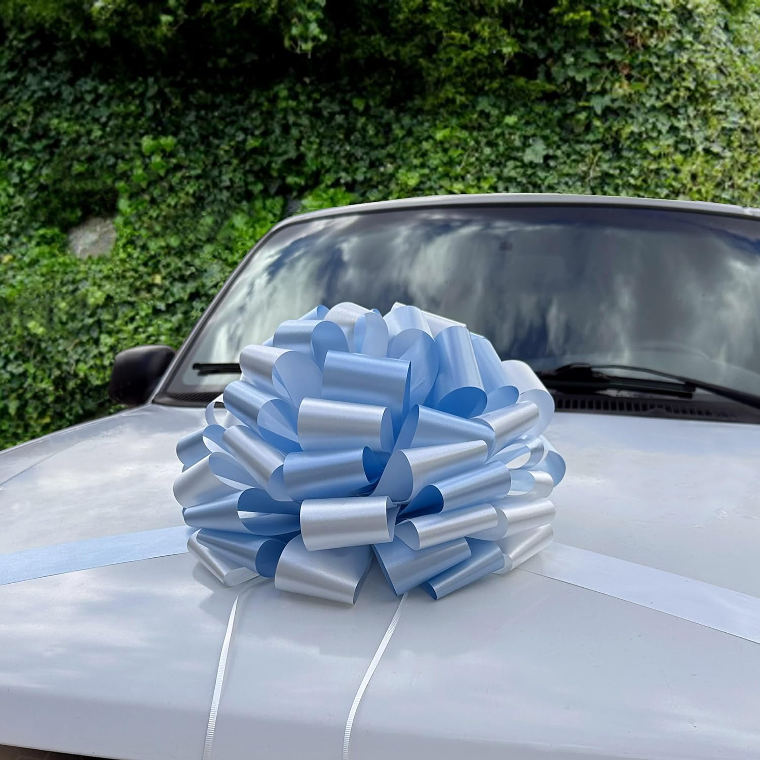 Fully Assembled Large Car Bow, 16" Wide - Baby Blue & White, Front Door ...