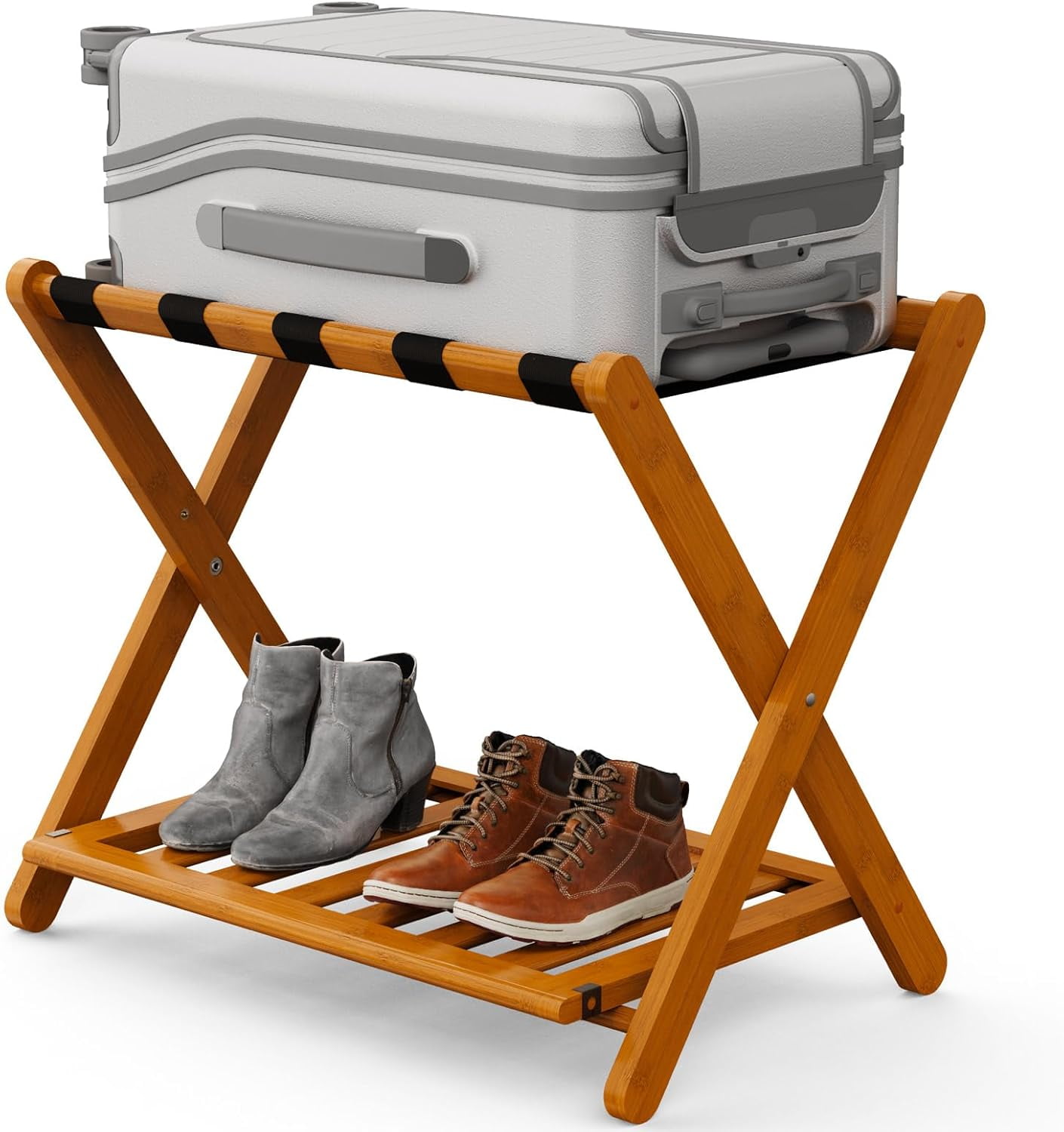 Fully Assembled Luggage Rack, 5 Nylon Straps Folding Suitcase Stand ...