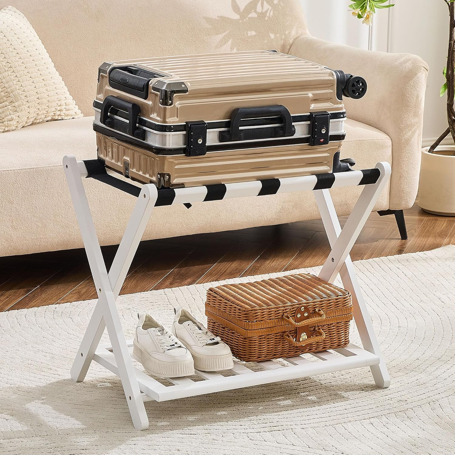 Fully Assembled Luggage Rack for Guest Room, Bamboo Foldable Suitcase ...