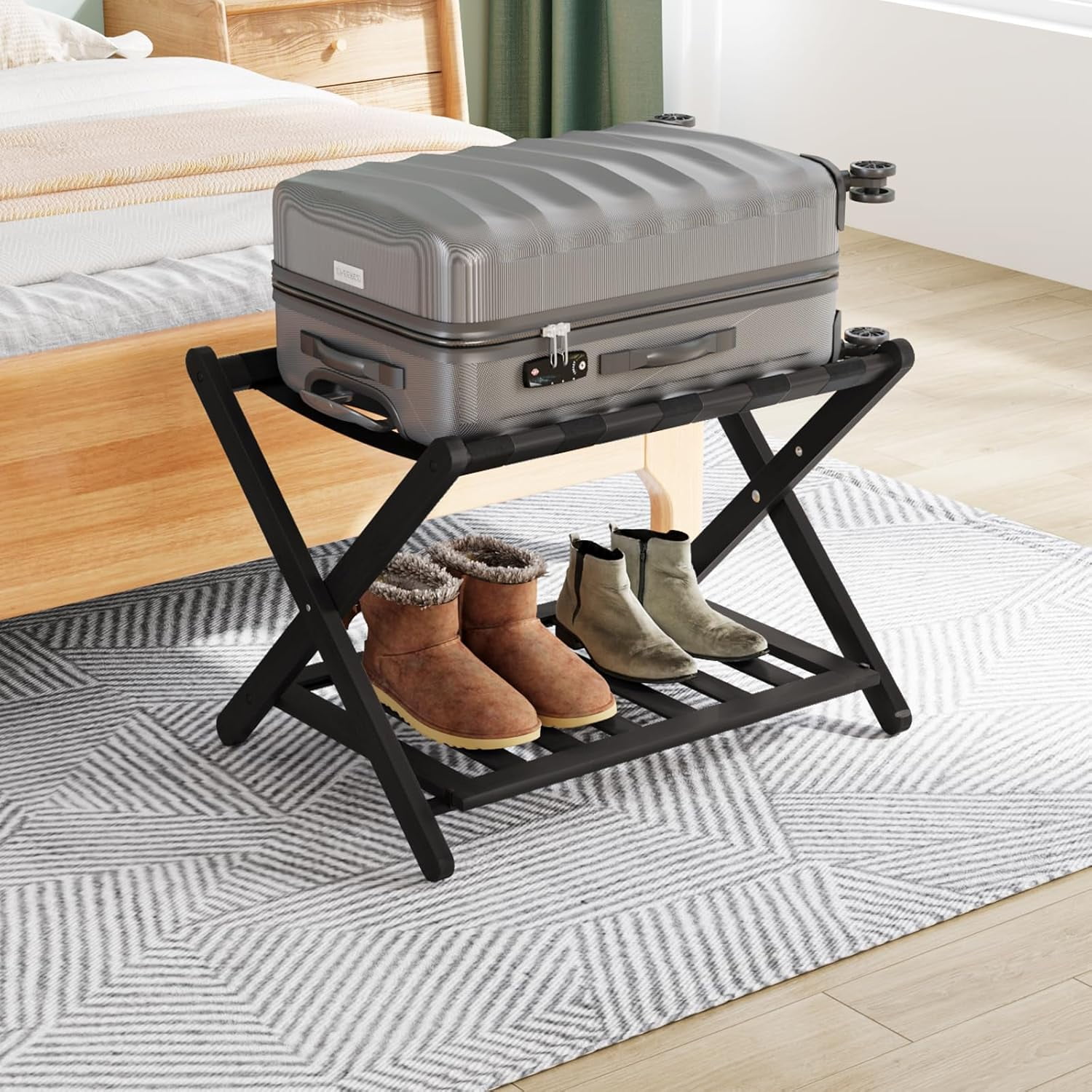 Fully Assembled Luggage Rack for Guest Room, Upgraded Bamboo Foldable ...