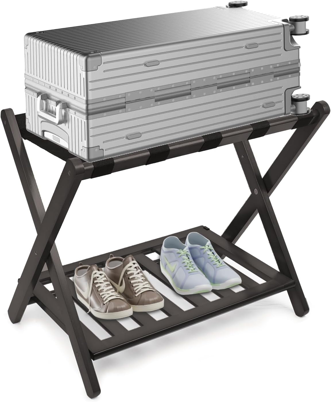 Fully Assembled Luggage Rack for Guest Room, Upgraded Bamboo Foldable ...