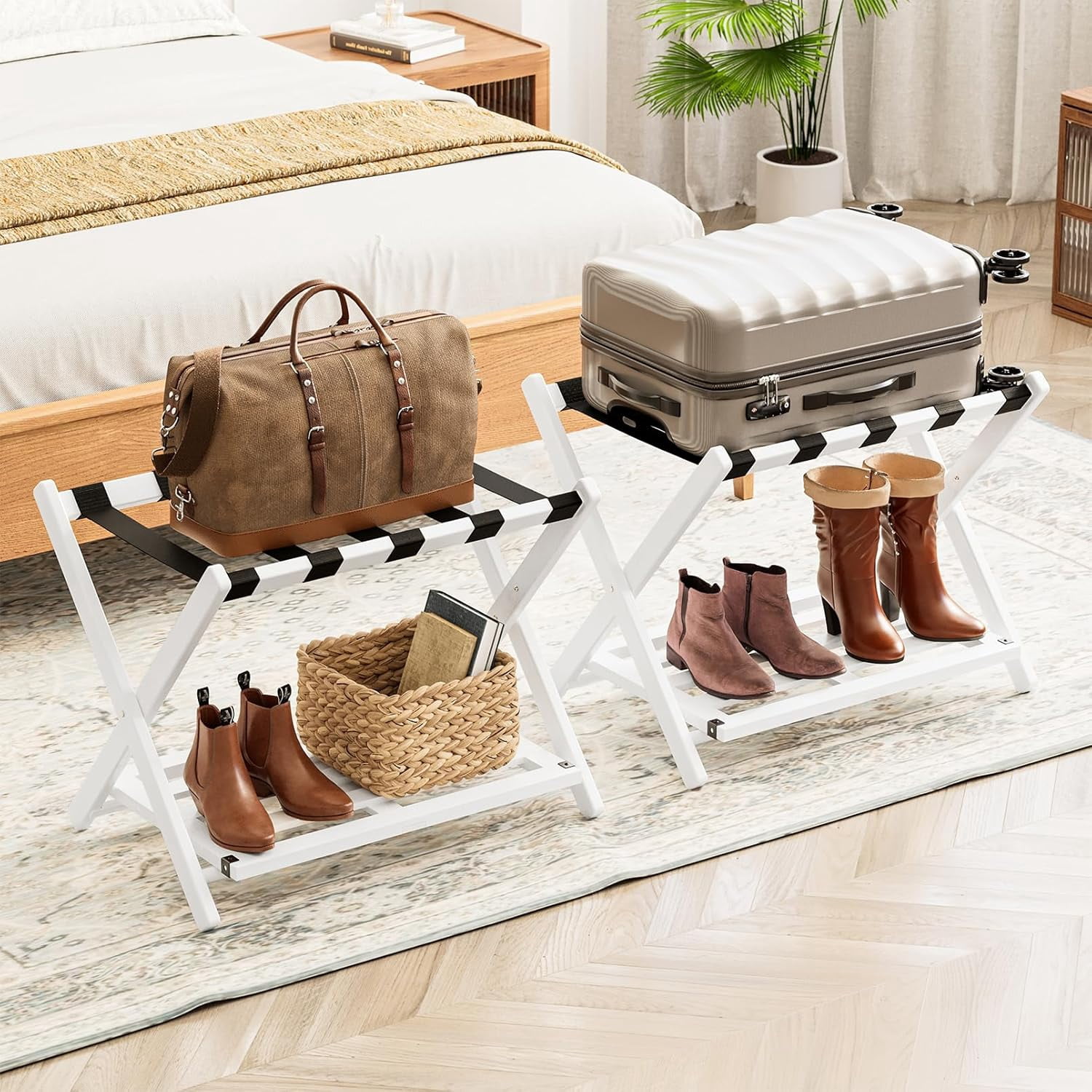 Fully Assembled Luggage Rack Pack Bamboo Foldable Suitcase Stand for ...