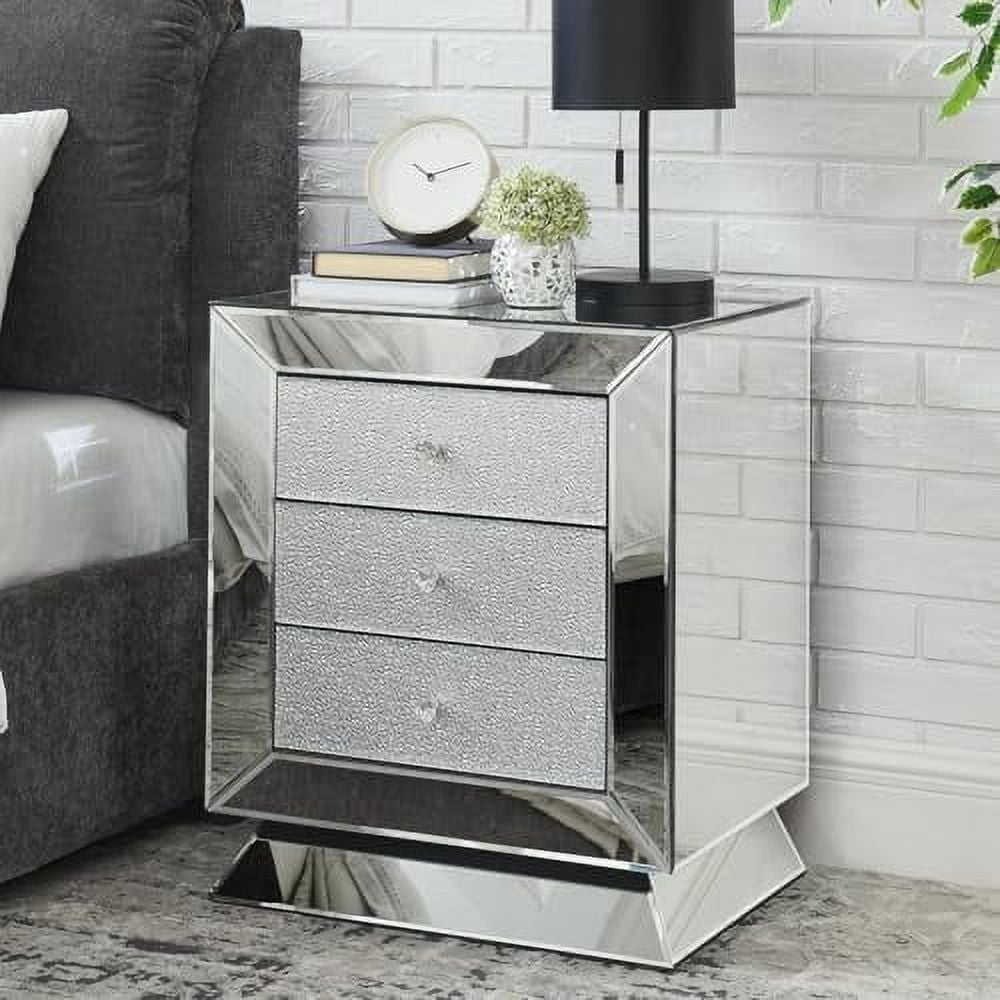 Fully Assembled Mirrored Nightstand Bedside Table for Bedroom Living ...