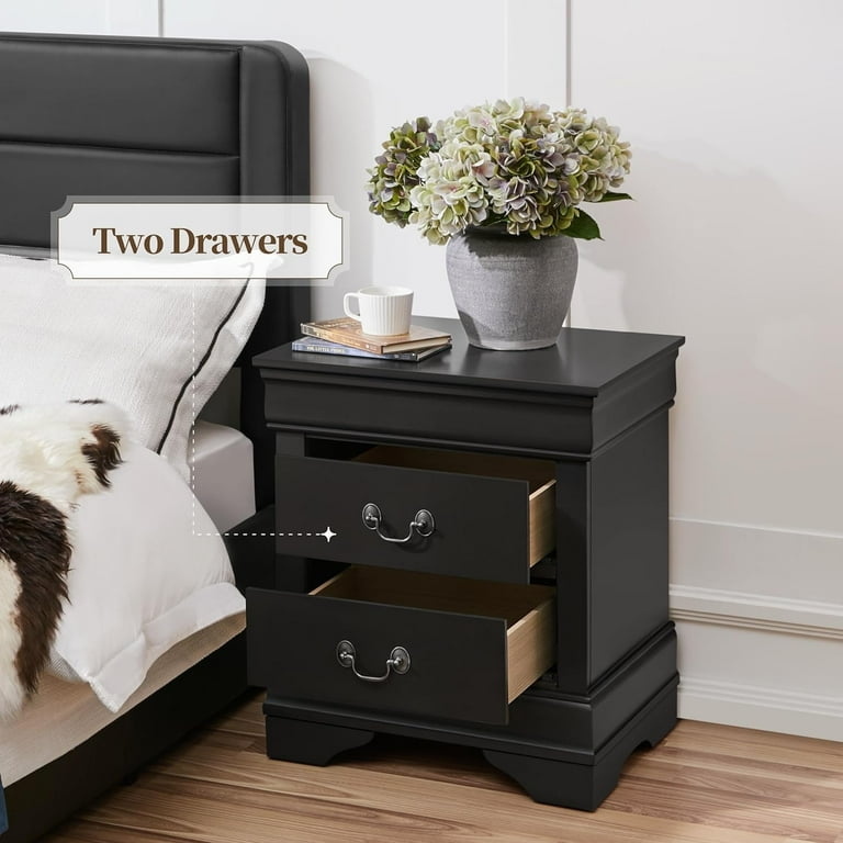 Fully Assembled Nightstand with Drawers Classic 2 Drawer Nightstand Large Bedside Table with Storage Wooden Painted Storage Cabinet for Bedroom