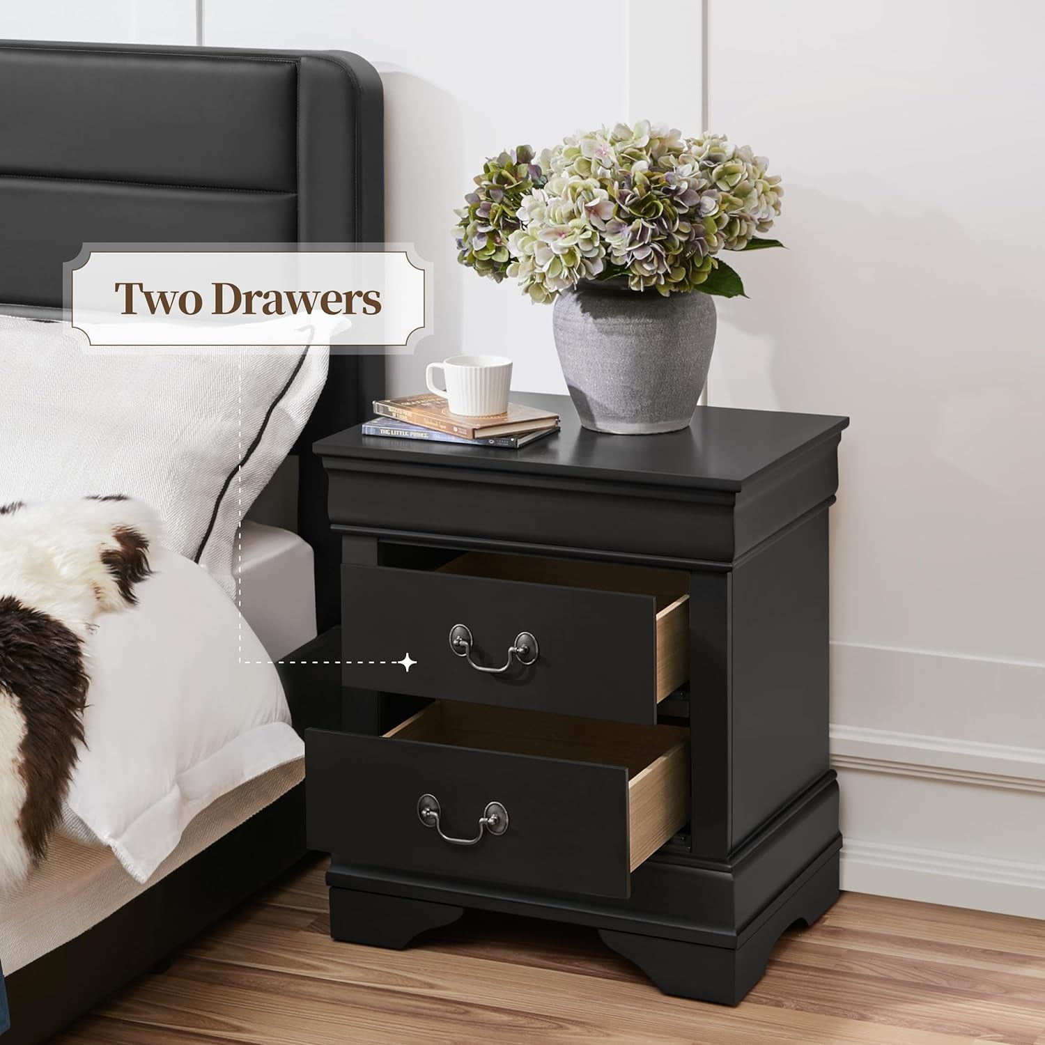 Fully-Assembled Nightstand with Drawers, Classic 2-Drawer Nightstand ...