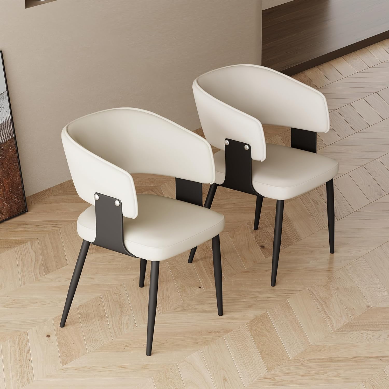 Fully Assembled PU Leather Dining Chairs Set of 2 with Black Metal Legs ...