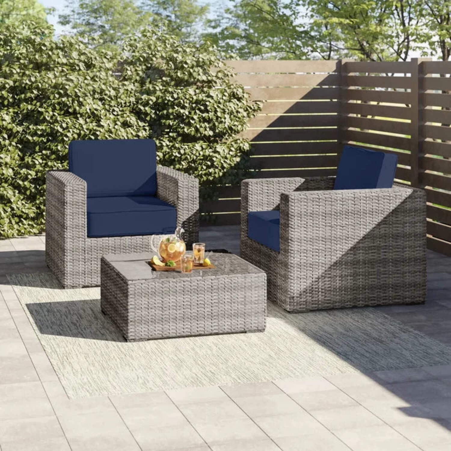 Fully Assembled Rattan Wicker 2 Person Seating Set With Cushions Gray ...
