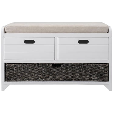 Wood Storage Bench with Removable Cushion and 3 Shutter-Shaped Doors ...