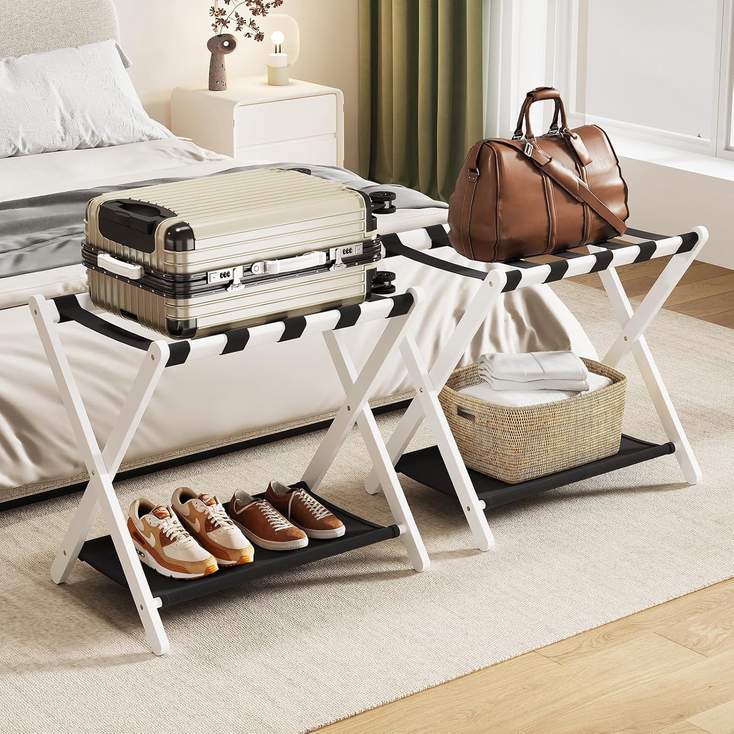 Fully Assembled Walnut Luggage Racks Set of 2, 26.77" Luggage Rack ...