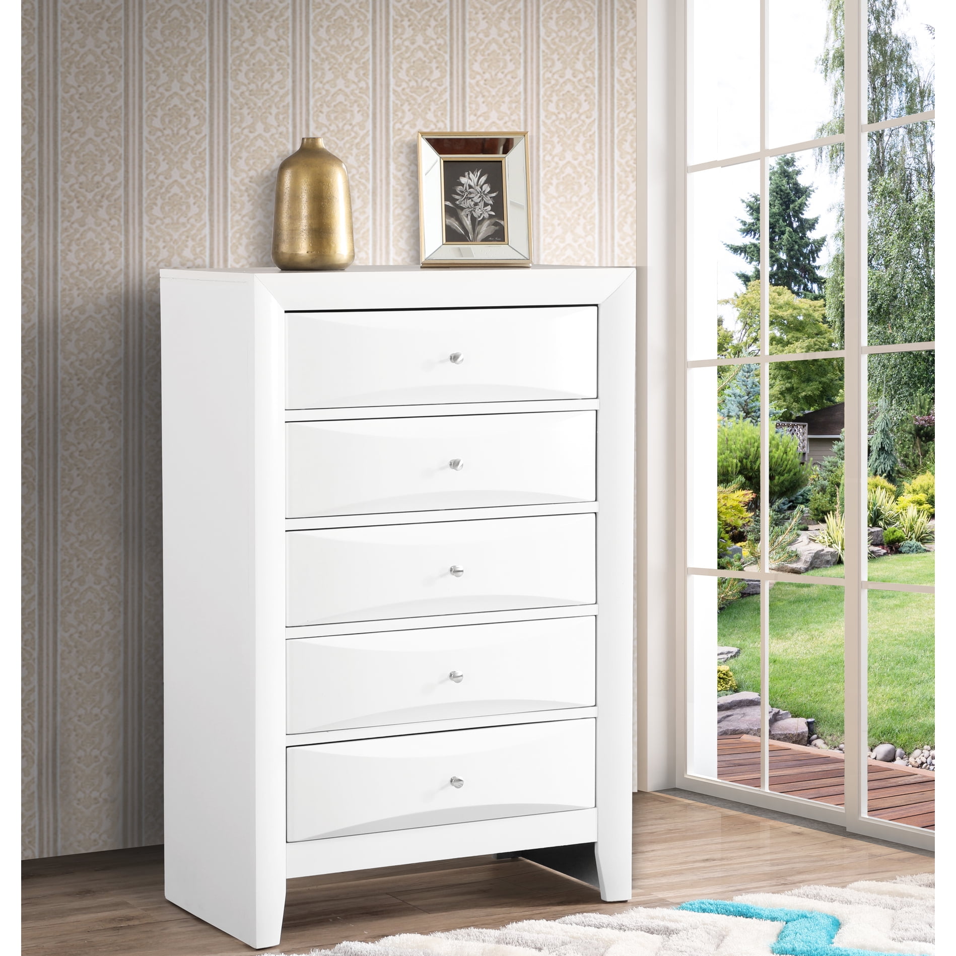 Fully Assembled White Chest Unit: Molded Resin & Metal Guides Modern ...