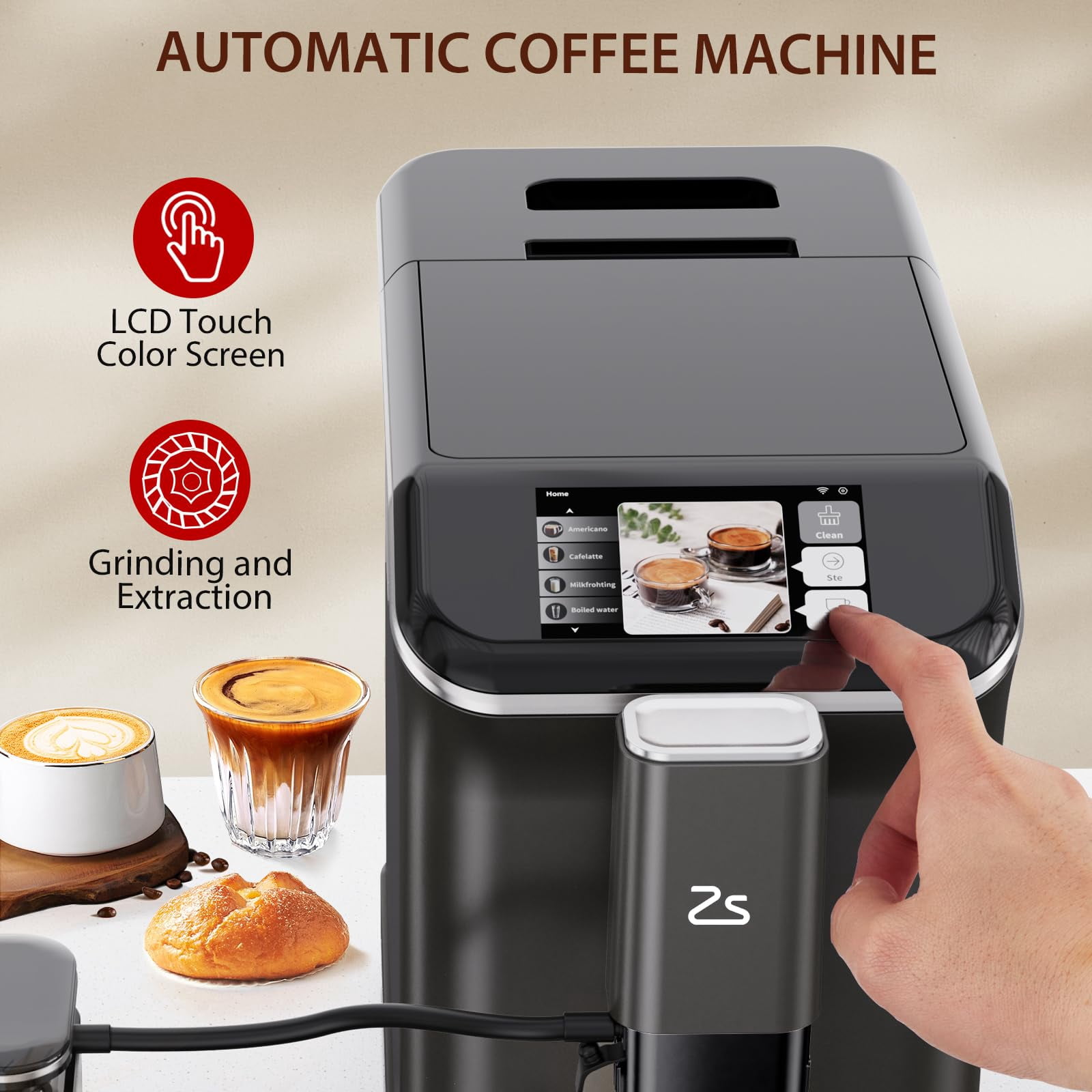 Fully Automatic Espresso Machine - 20 Bar Pressure, Built-In Grinder ...