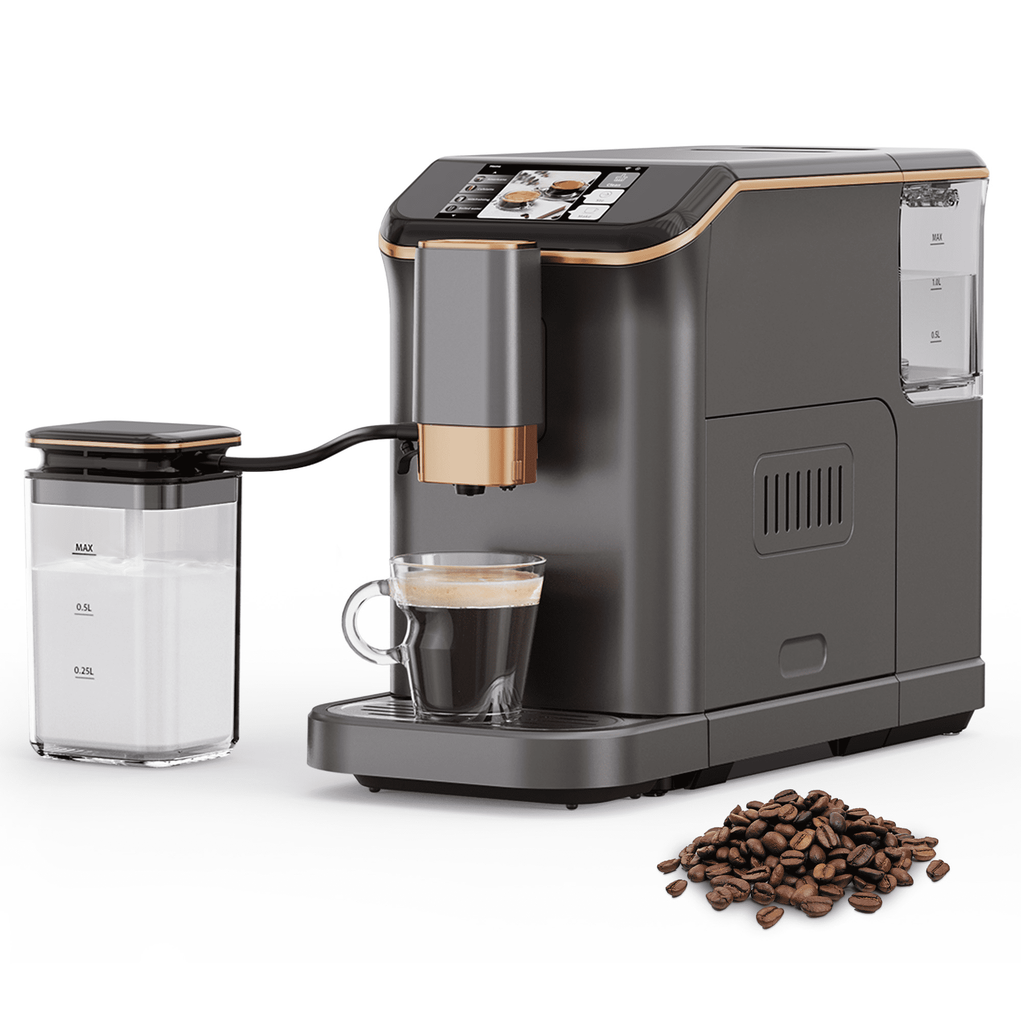 Fully Automatic Espresso Machine With Milk Frother, 4-Beverage Cappuccino Coffee Machine With ...