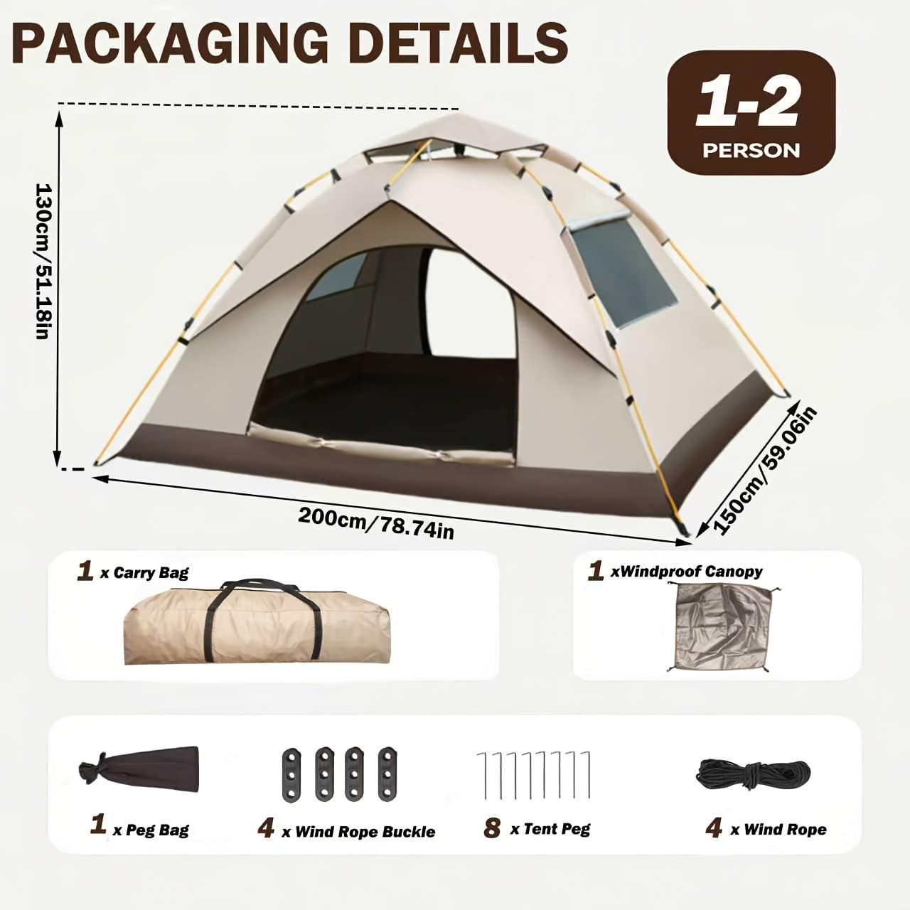 Fully Automatic Quick Open Camping Tent - Dual Doors/Windows ...