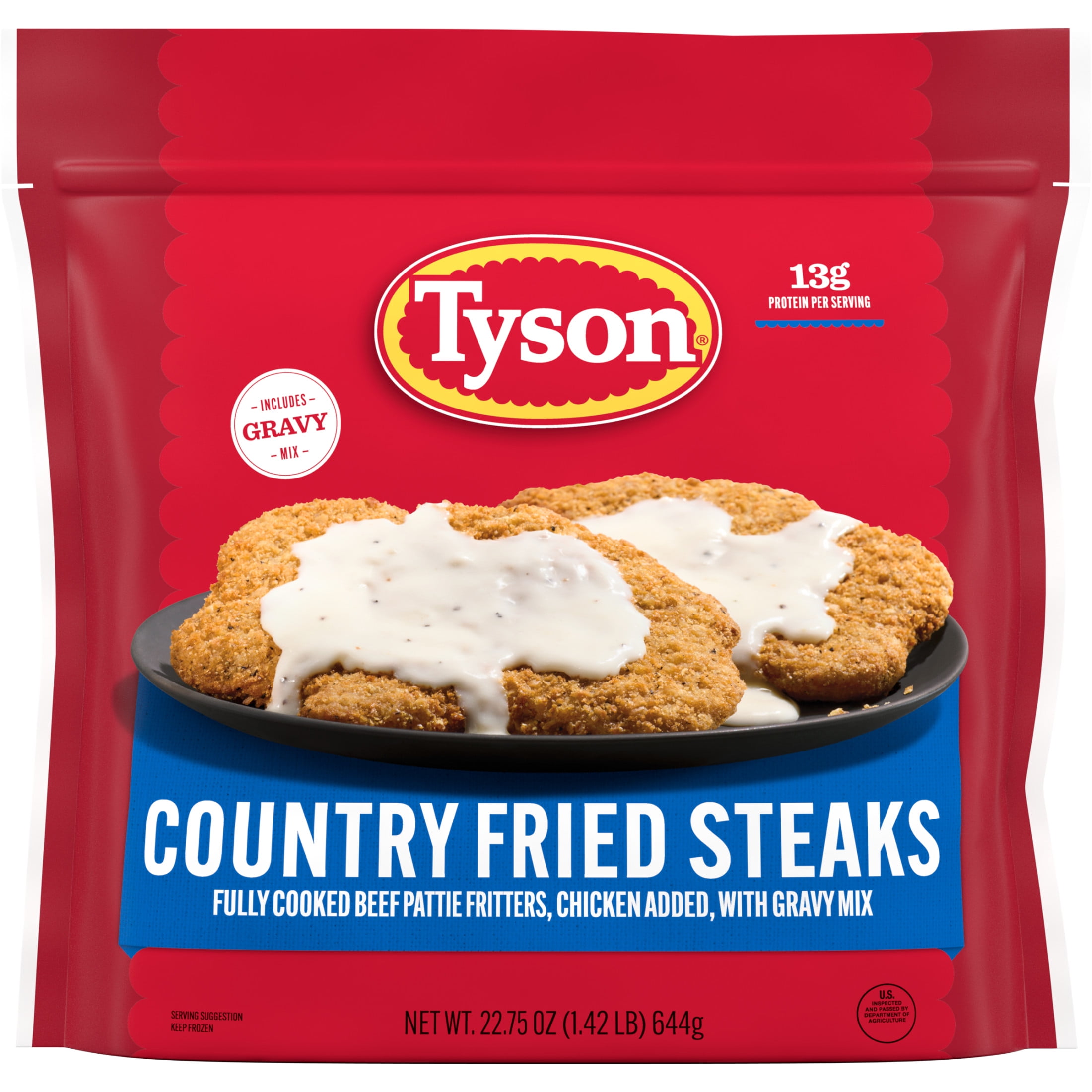 Tyson Fully Cooked Country Fried Steaks with Gravy, 1.42 lb Bag (Frozen ...