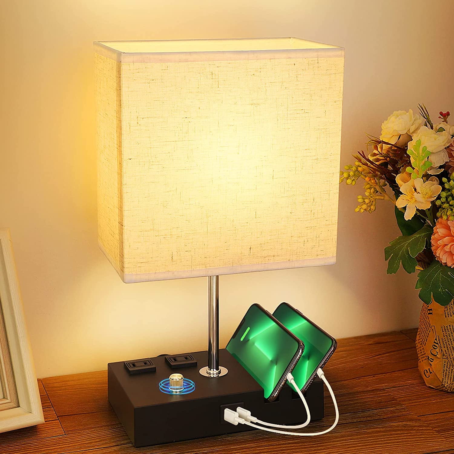 Fully Dimmable Table Lamp with Dual Fast USB Charging Ports, 2 Phone ...