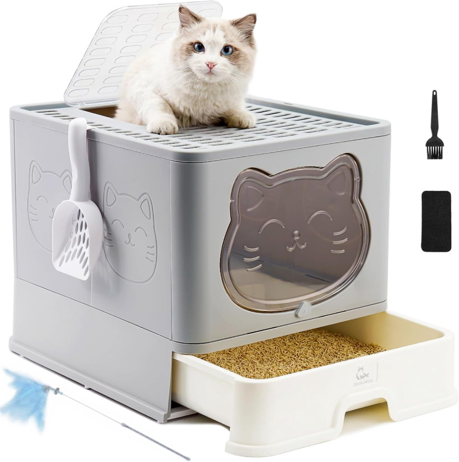 Fully Enclosed Litter Box with Lid, Foldable Extra Large Cat Toilet ...