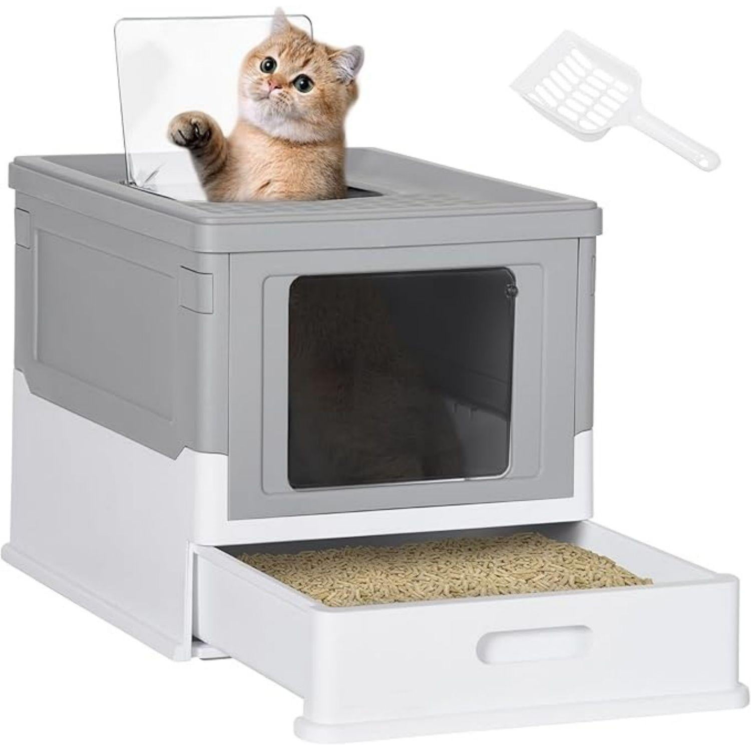 Fully Enclosed Litter Box with Scoop, Hooded Litter House with Drawer ...