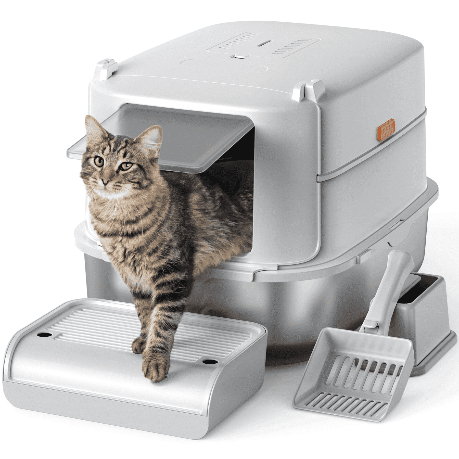 Fully Enclosed Stainless Steel Cat Litter Box, Furkid Dog-Proof Metal ...