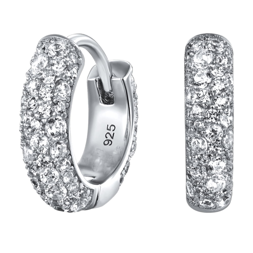 Fully Iced Cz 3D 925 Sterling Silver Mens Women's Flower Set Hoop Earrings - Walmart.com