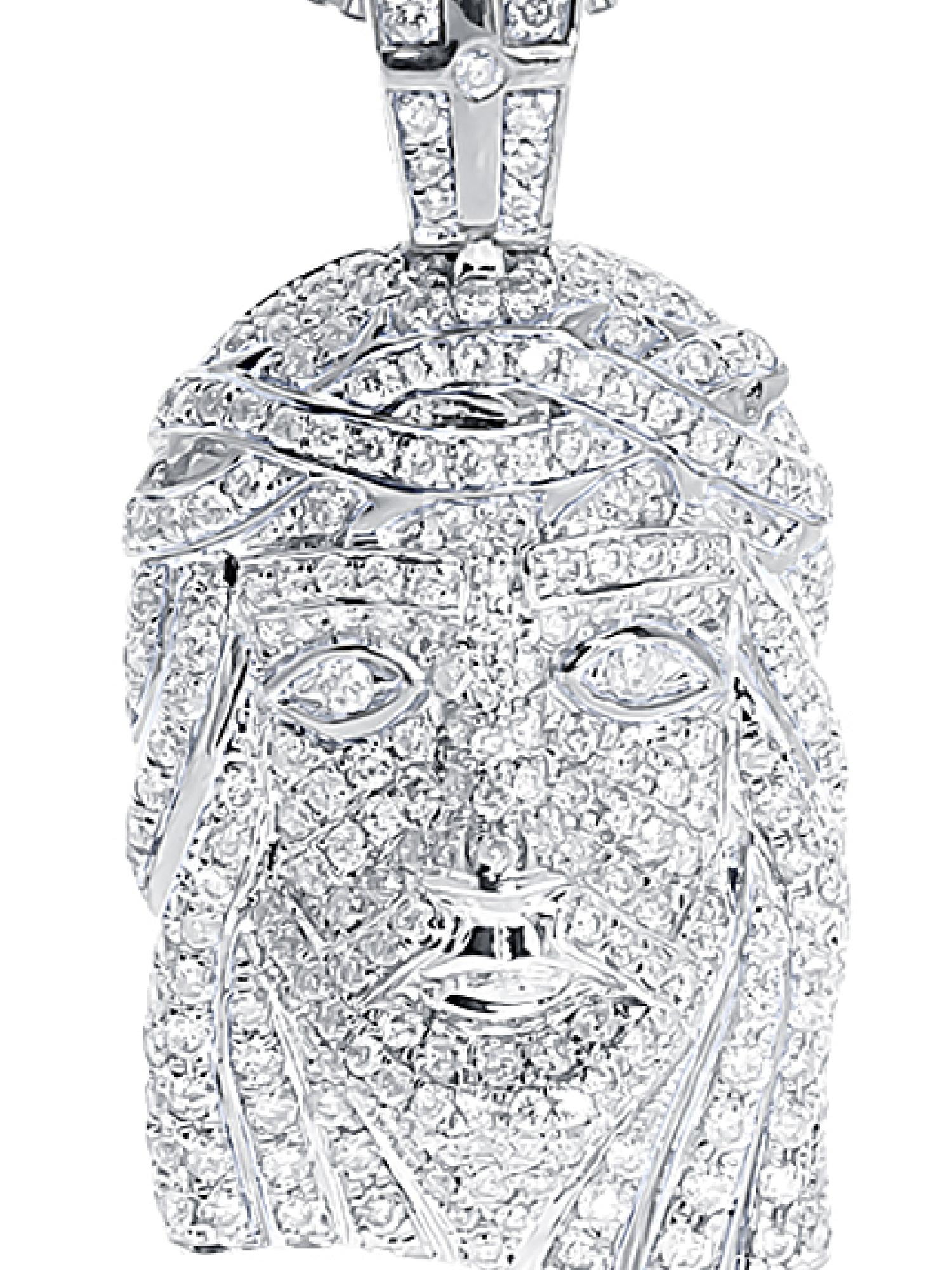 Fully Iced Out Diamond Mini Jesus Pendant 1" in White Gold (1.65 ct ...