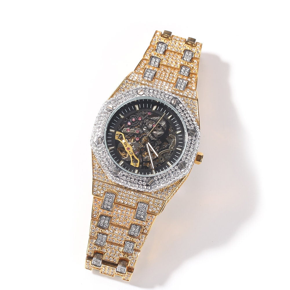 Fully Iced Out Simulated Diamond Bling Mechanical Ap Style Hip Hop ...