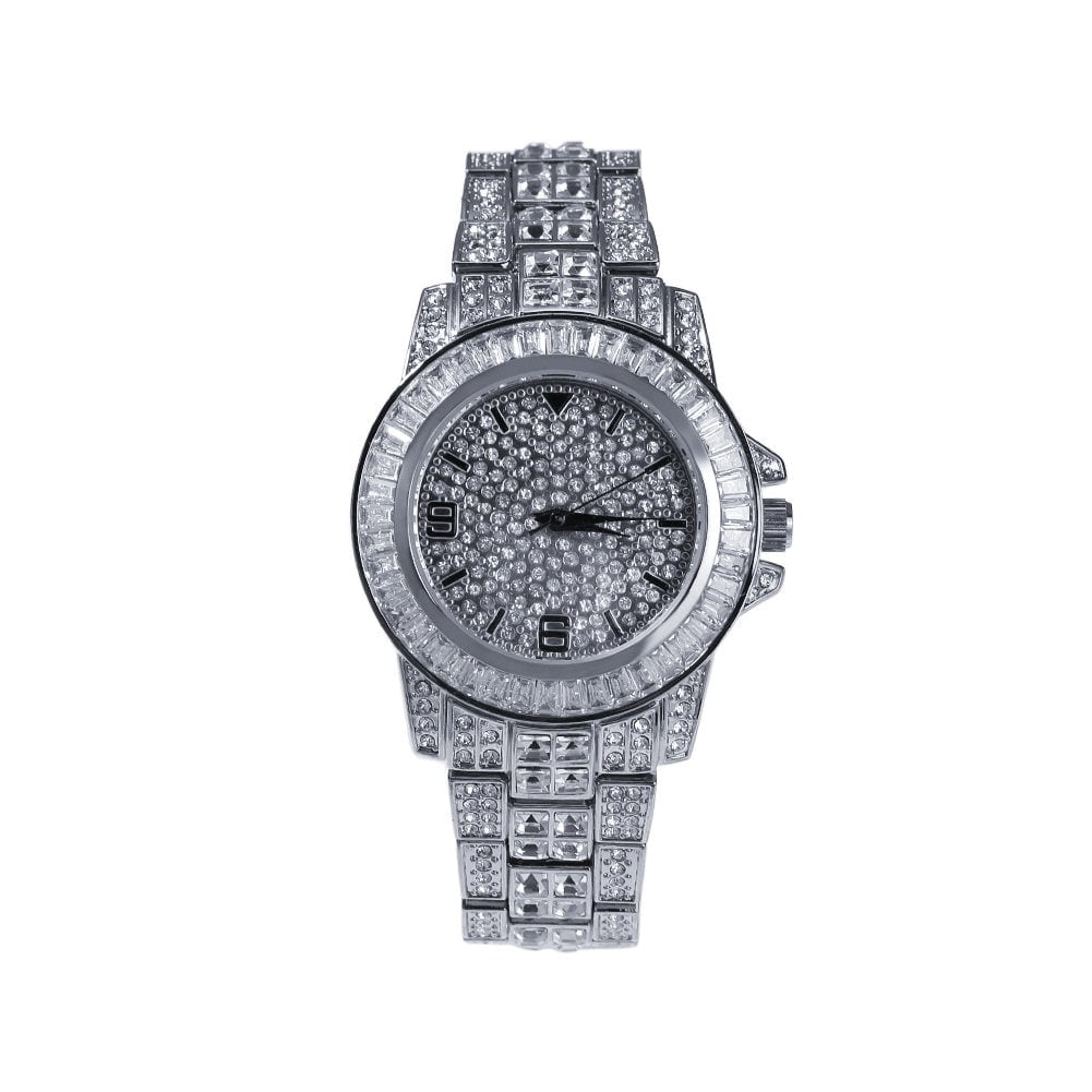 Fully Iced Out Simulated Diamond Bling Stainless Steel Hip Hop White ...