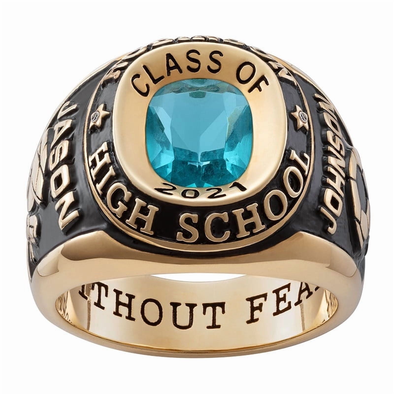 Fully Personalized Cushion Birthstone High School Class Ring for Men ...