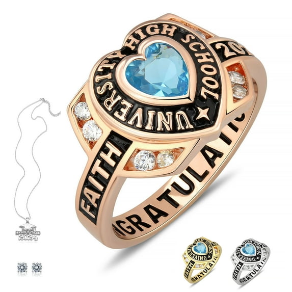 Fully Personalized Customized Heart Wings ring Ladies class ring high ...