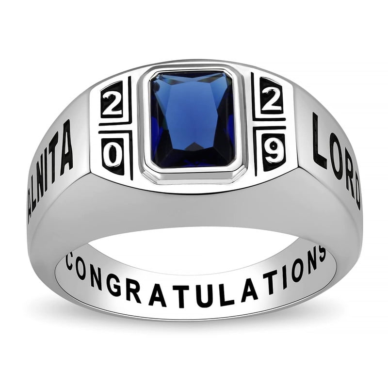Fully Personalized Customized class rings 925 Sterling Silver Men's ...