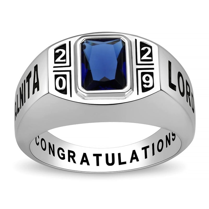 Fully Personalized Customized class rings 925 Sterling Silver Men's ...